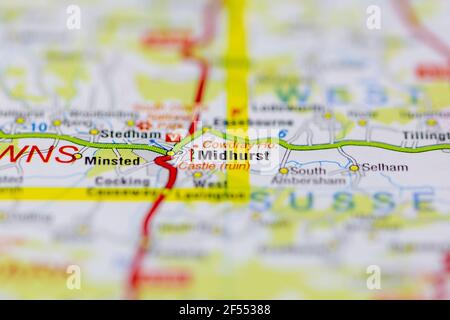 Midhurst shown on a road map or geography map Stock Photo - Alamy