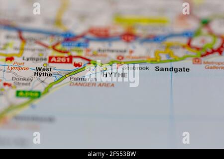 Hythe shown on a road map or geography map Stock Photo - Alamy