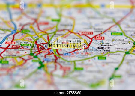 Nottingham Shown on a geography map or road map Stock Photo - Alamy