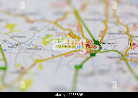 Alnwick shown on a road map or geography map Stock Photo - Alamy