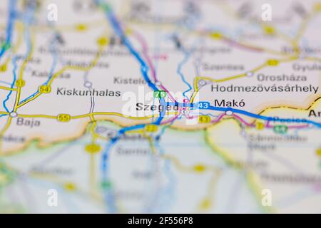 Szeged Shown on a road map or Geography map and atlas Stock Photo - Alamy