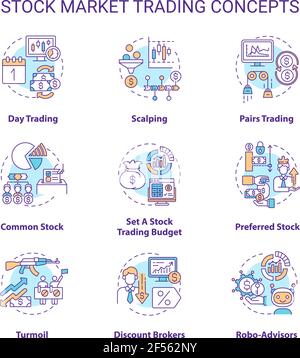 Stock trading line icons collection. Hazard, Probability, Vulnerability ...