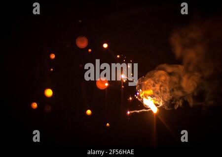 Amazing vibrant pyrotechnic fountain during nighttime Stock Photo - Alamy