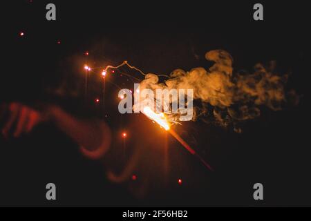 Amazing vibrant pyrotechnic fountain during nighttime Stock Photo - Alamy