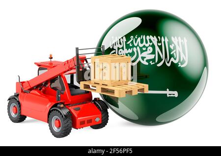 Wooden box, parcel with Saudi Arabian flag. Shipping and delivery in ...