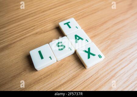 ISA TAX letters using scrabble tile Stock Photo - Alamy