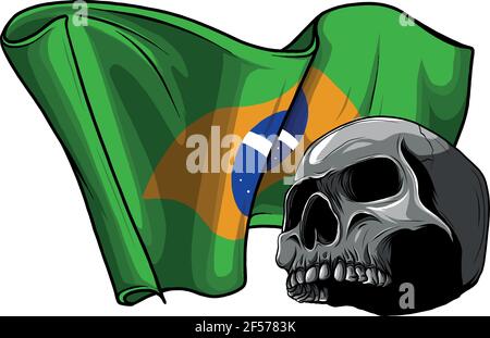 human skull with brazil flag vector illustration Stock Vector Image ...
