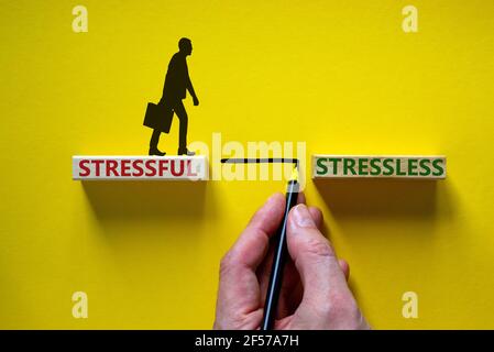 Stressful or stressless symbol. Blocks with words stressful, stressless ...