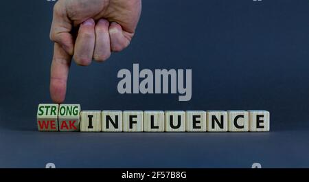 Weak or strong influence symbol. Businessman turns cubes and changes ...