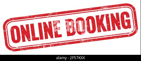 ONLINE BOOKING text on red grungy rectangle stamp sign Stock Photo - Alamy