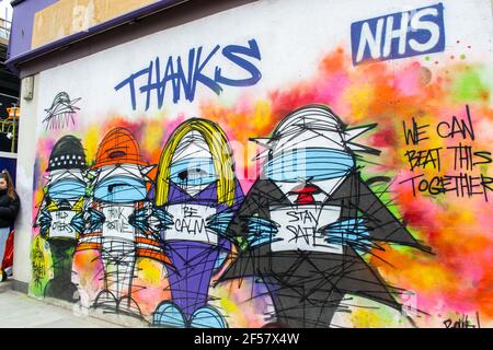 'Thanks NHS' street art by Nathan Bowen and Harry Blackmore on Oxford ...