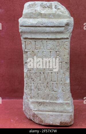 Altar with inscription dedicated to the god Mithras. Marble. 66 x 47 x ...