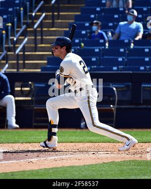 Milwaukee Brewers' Christian Yelich plays the field during a baseball ...