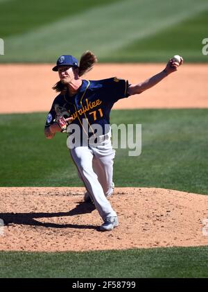 Milwaukee Brewers' Josh Hader pitches during the ninth inning of a ...