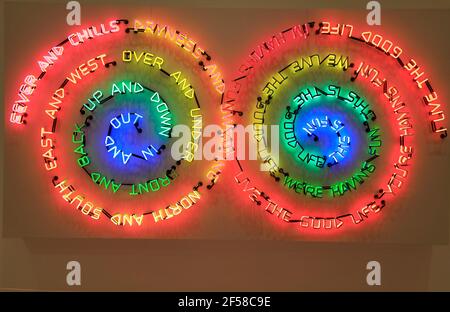 American artist Bruce Nauman's neon light installation "Having Fun ...