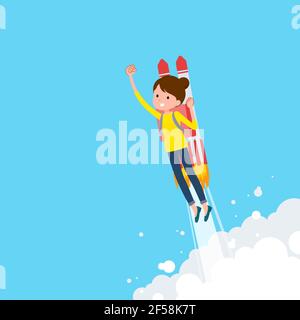 A set of women taking off with a rocket jet.It's vector art so easy to ...