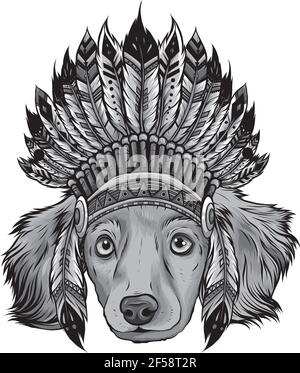 design of head dog with traditional Indian hat, vector illustration ...