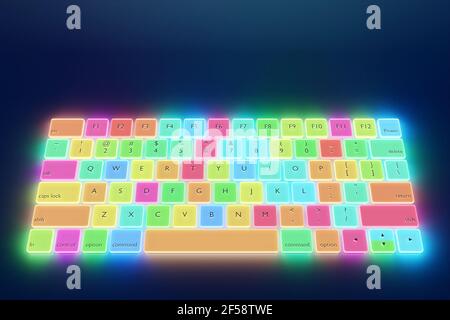 3d illustration, colorful gaming keyboard with LED backlit. Realistic ...