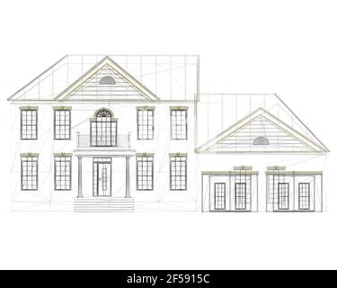 Abstract vector plan of two-story house with four rooms, kitchen and ...