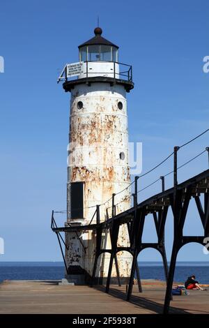 Manistee North Pierhead Lighthouse Manistee Michigan on Lake Michigan ...