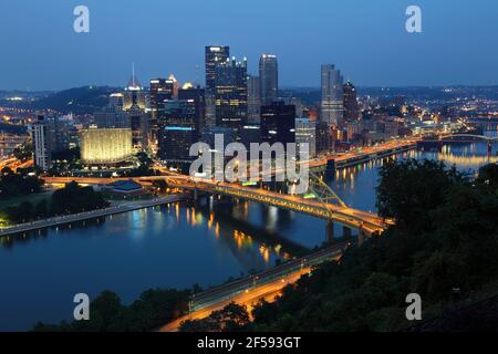 View of the Pittsburgh skyline at night, from Mount Washington ...