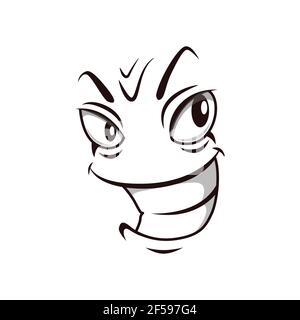 Cartoon face vector gloat laugh emoji with angry eyes and laughing ...