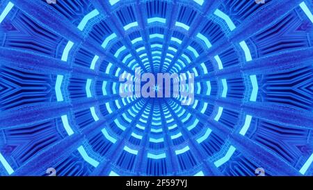 A 3D illustration of a blue round shaped kaleidoscopic pattern with ...