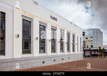 The ASB bank building, art deco architecture in Napier, New Zealand ...