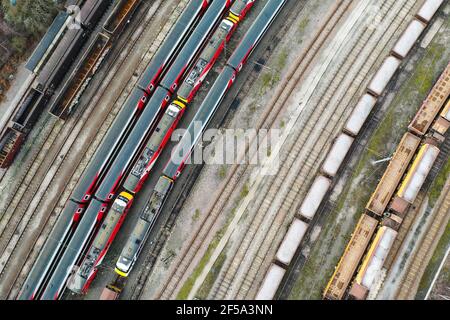 Aerial view of rail yard in Chicago Stock Photo - Alamy