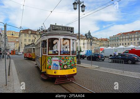 Antique Tram Route 12 at Praca da Figueira (Square of the Fig Tree) in ...