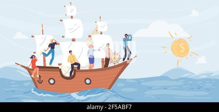 Flat cartoon characters look into distance set vector illustration ...