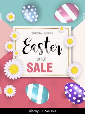 Happy Easter super offer, discounts, promotion with realistic colored ...