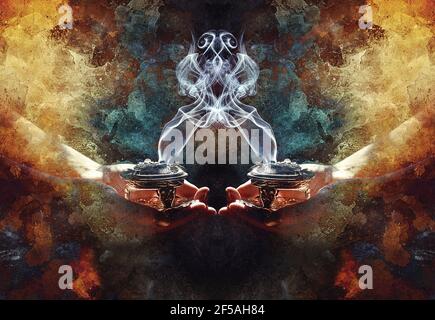 incense in a woman hand, incense smoke in cosmic space Stock Photo - Alamy