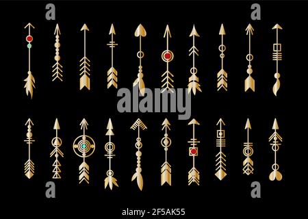 Set of gold arrow. Tribal elements collection. Geometric trendy hipster ...