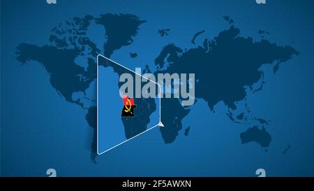 World map with magnified Angola. Angola flag and map Stock Vector Image ...