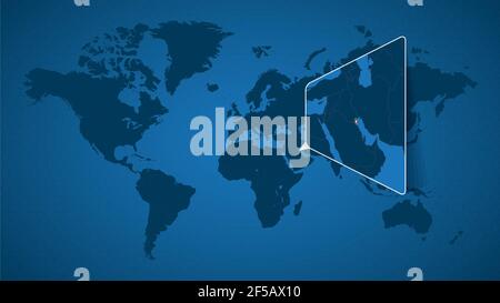 Map of Kuwait with a pinned blue pin. Pinned flag of Kuwait, vector ...