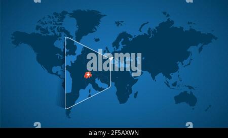 Map pin with detailed map of Switzerland and neighboring countries ...