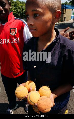 TENNIS COACHING AT LAURISTON PRIMARY SCHOOL IN HACKNEY. 17/6/02 PILSTON ...