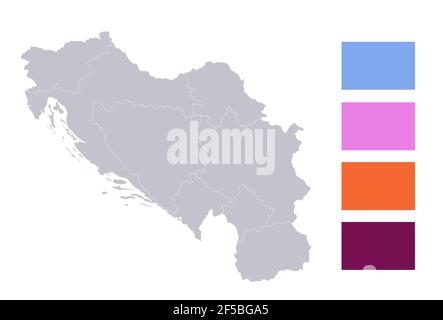 Yugoslavia map, administrative division, separate individual regions ...