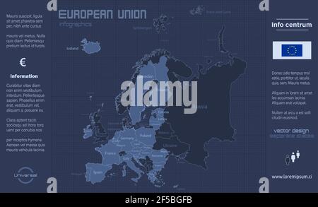 Infographics European union map, flat design colors, with names of ...