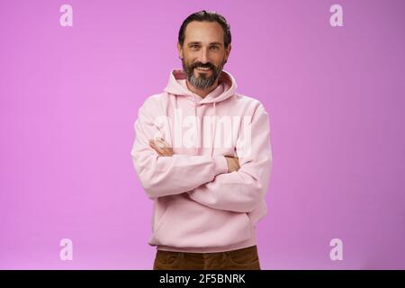 Portrait cool bearded mature grandad trying stay stylish urban trends ...
