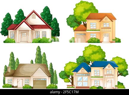 Set of different types of houses isolated illustration Stock Vector ...