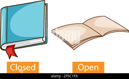 Opposite adjectives words with close and open illustration Stock Vector ...