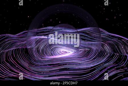 Purple curve lines vortex with huge bubble, 3d rendering. Computer ...