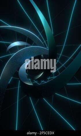 Curved vortex structure lines, 3d rendering. Computer digital drawing ...