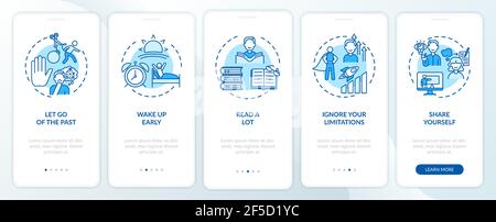 Self-development tips blue onboarding mobile app page screen with ...