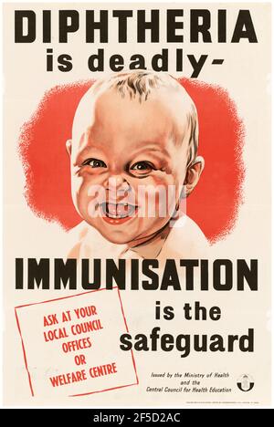 British, WW2, Health poster, Diphtheria is deadly, protect your child ...