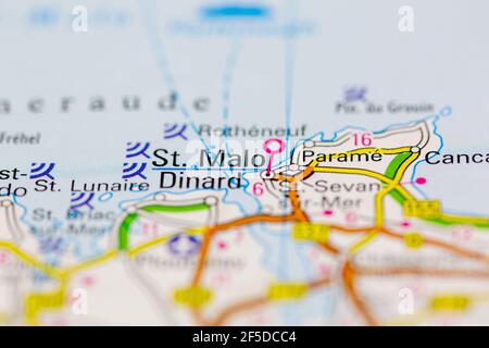 St Malo Shown on a road map or Geography map Stock Photo - Alamy