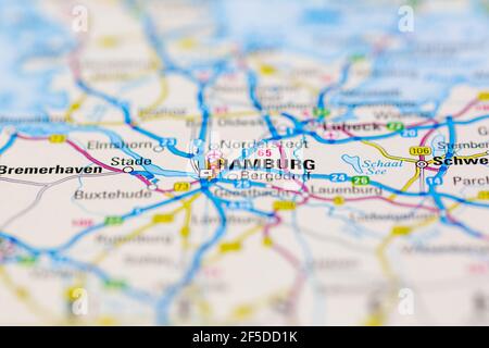 Hamburg shown on a Road map or a geography map Stock Photo - Alamy