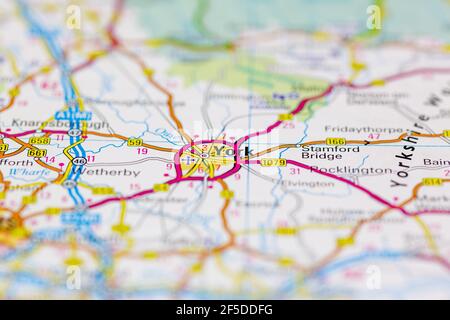York and surrounding areas shown on a road map or geography map Stock ...